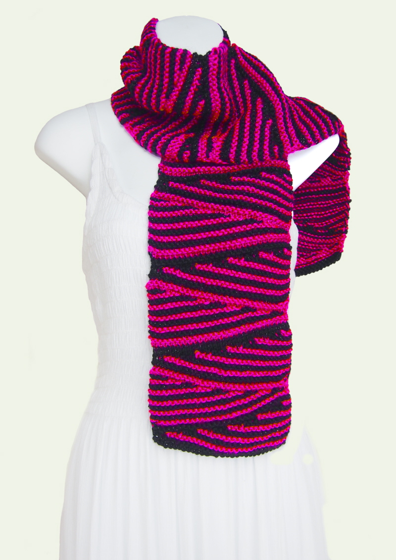 SarongsEtc.com - Hand-Knit, Wedges Zig-Zag Two-Color Soft Scarves