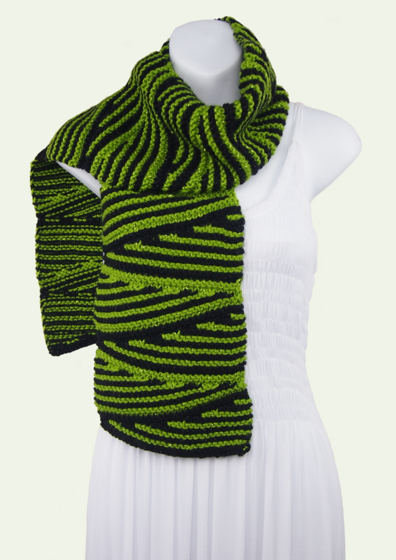 SarongsEtc.com - Hand-Knit, Wedges Zig-Zag Two-Color Soft Scarves