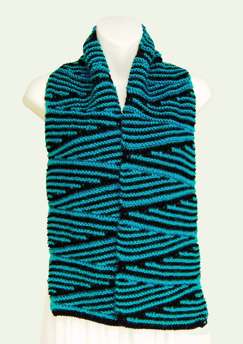 SarongsEtc.com - Hand-Knit, Wedges Zig-Zag Two-Color Soft Scarves