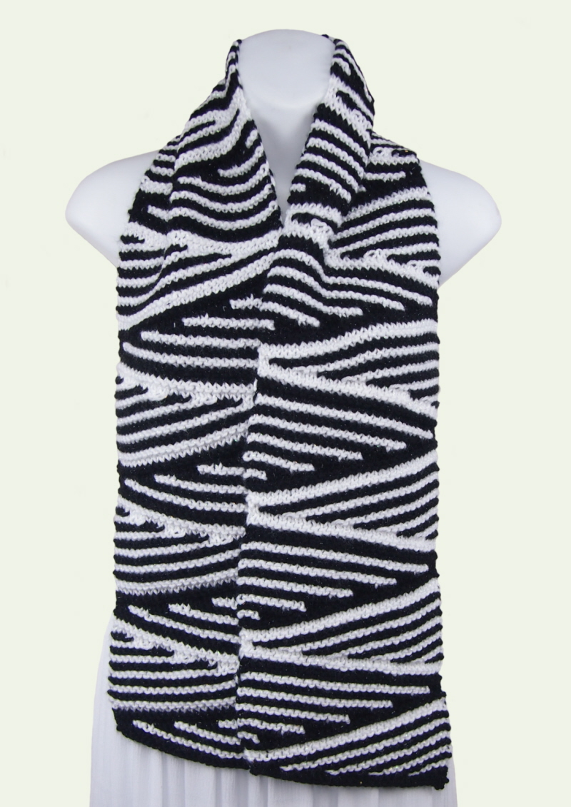 SarongsEtc.com - Hand-Knit, Wedges Zig-Zag Two-Color Soft Scarves